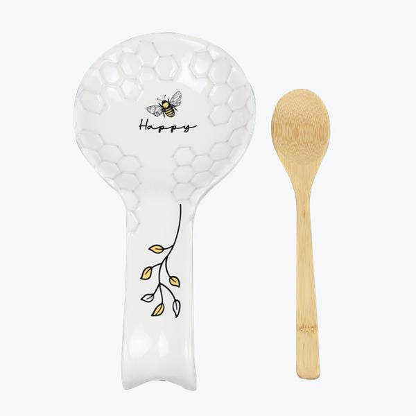 Floral Bee Happy Ceramic Spoon Rest Set